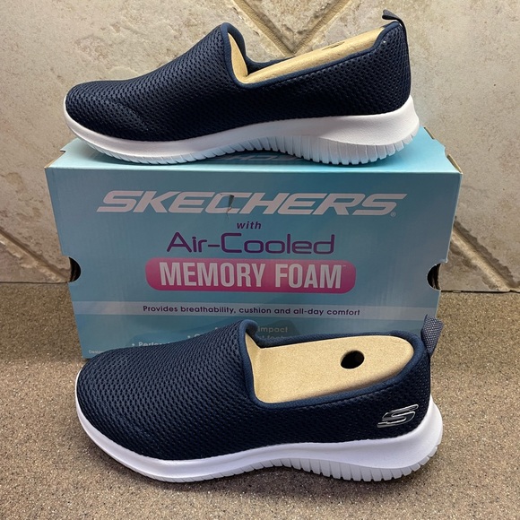 Skechers | Shoes | Skechers Ultra Flex Navywhite Slipon Sneakers | Poshmark